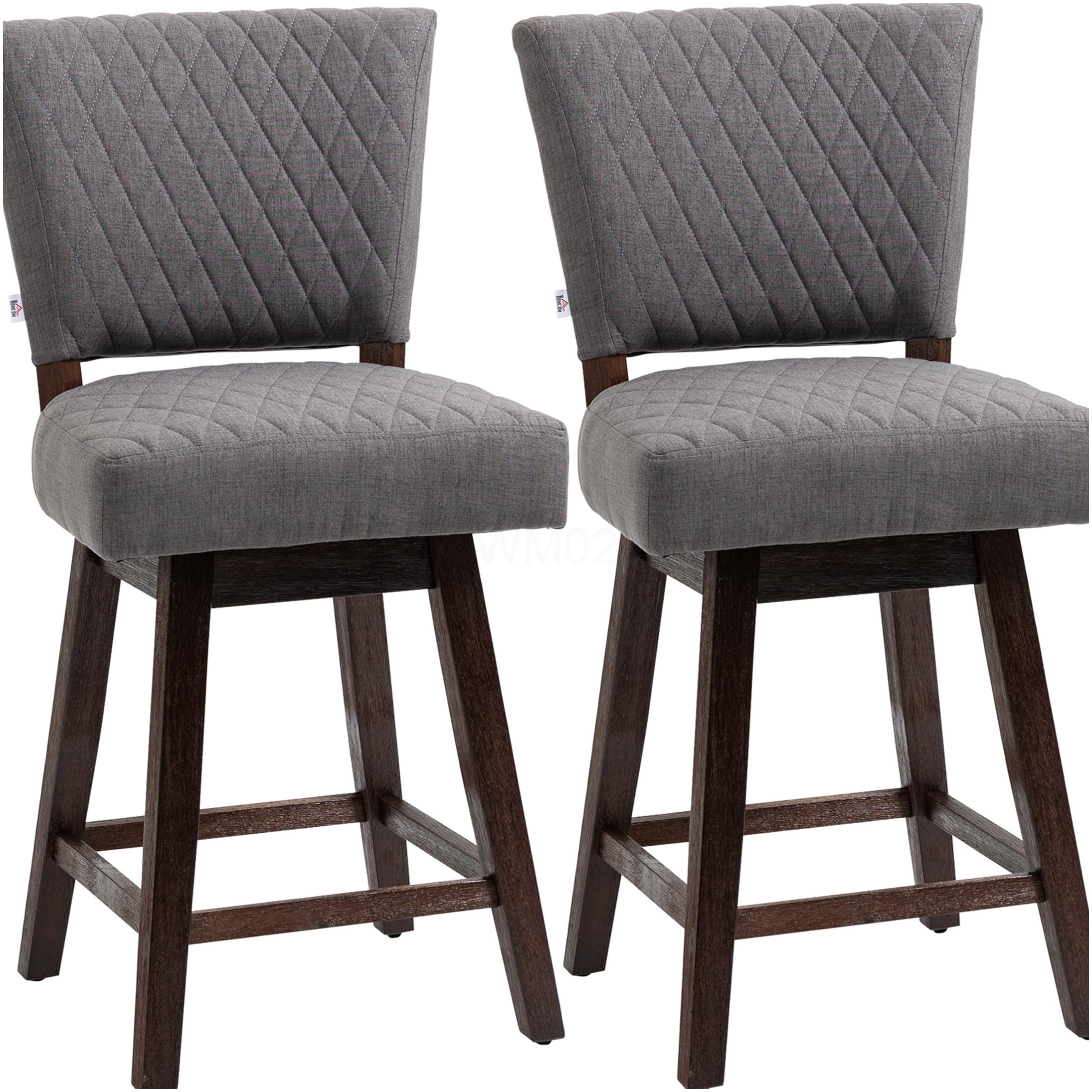 HOMCOM 2-Pack Grey Swivel Bar Stools with Back Support and Footrest ...
