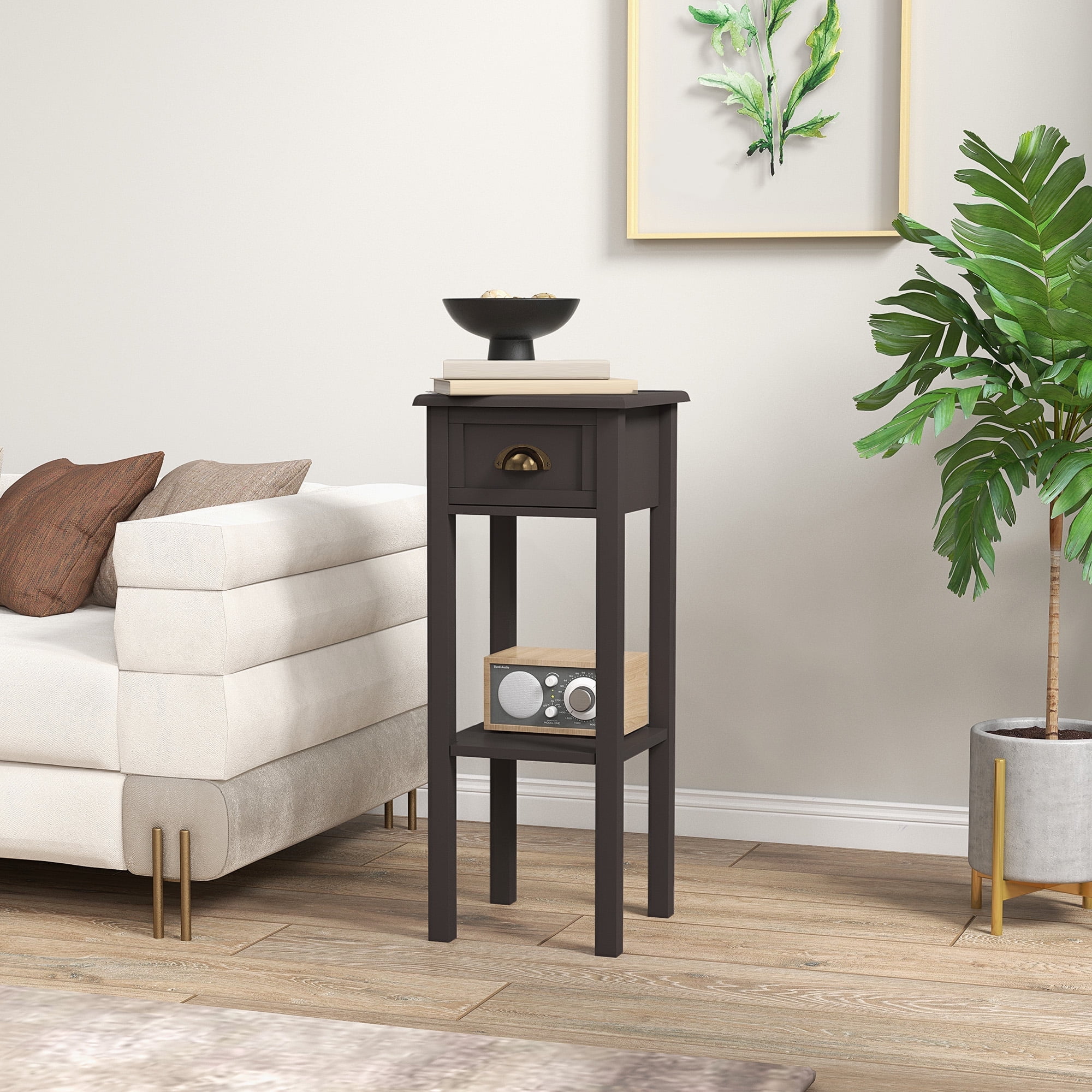 HOMCOM 2-Tier Side Table with Drawer, Narrow End Table with Bottom ...