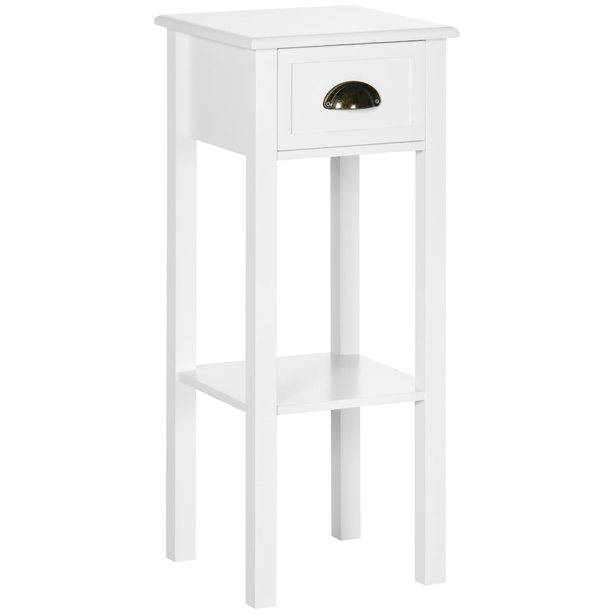 HOMCOM 2-Tier Side Table with Drawer Shelf, End Table, White - Walmart.com