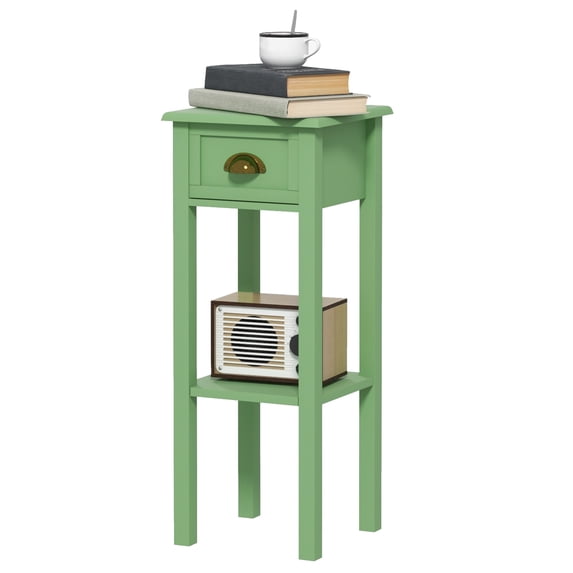 HOMCOM 2-Tier Side Table with Drawer Shelf for Living Room, Green ...