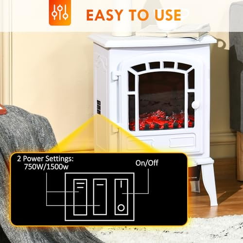 HOMCOM 22" Free Standing Electric Fireplace Stove, Fire Place Heater ...