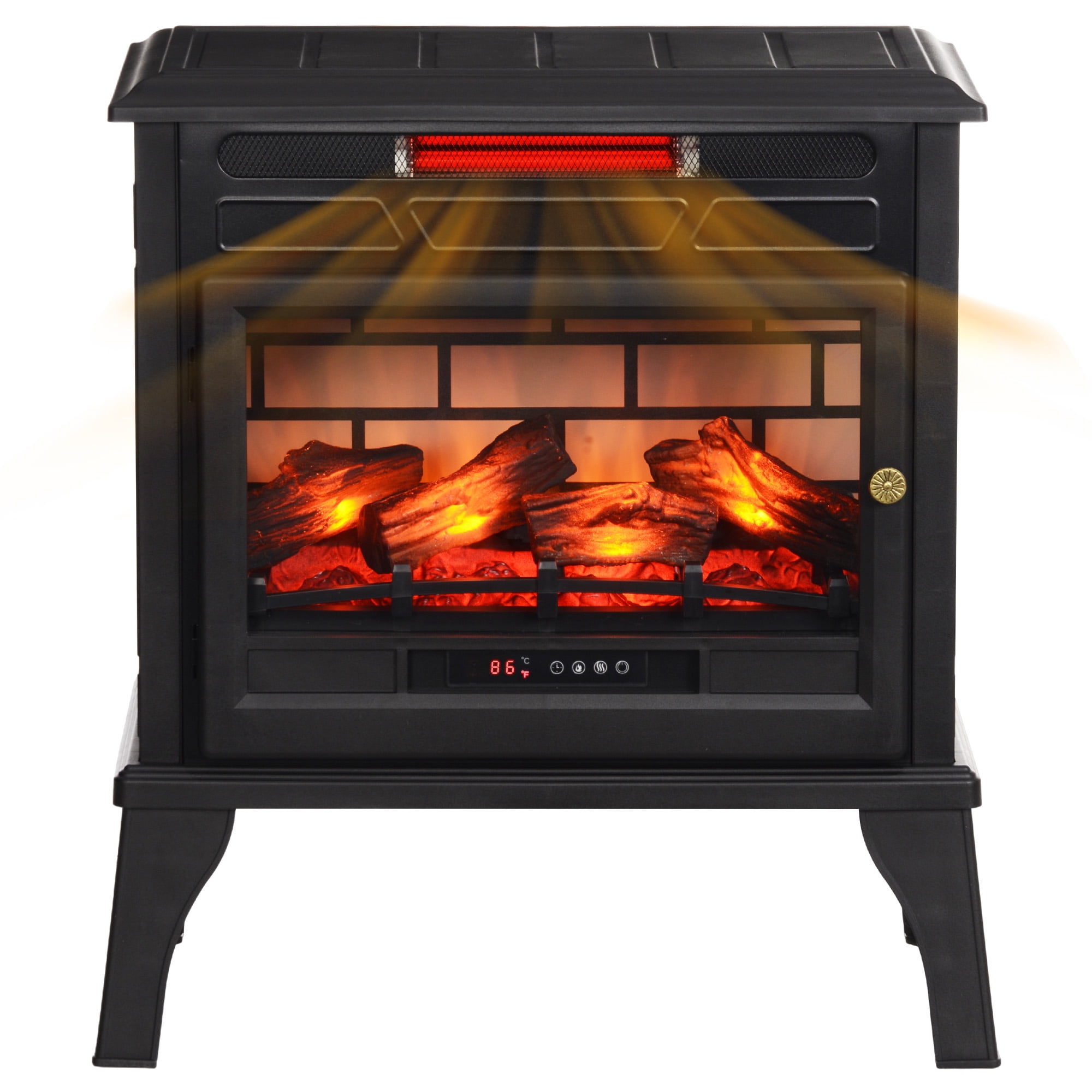 HOMCOM 24" Freestanding Electric Fireplace Stove w/ Realistic Flame ...