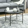 HOMCOM 24" Round Coffee Table with Hammered Tray Top & Metal Frame ...