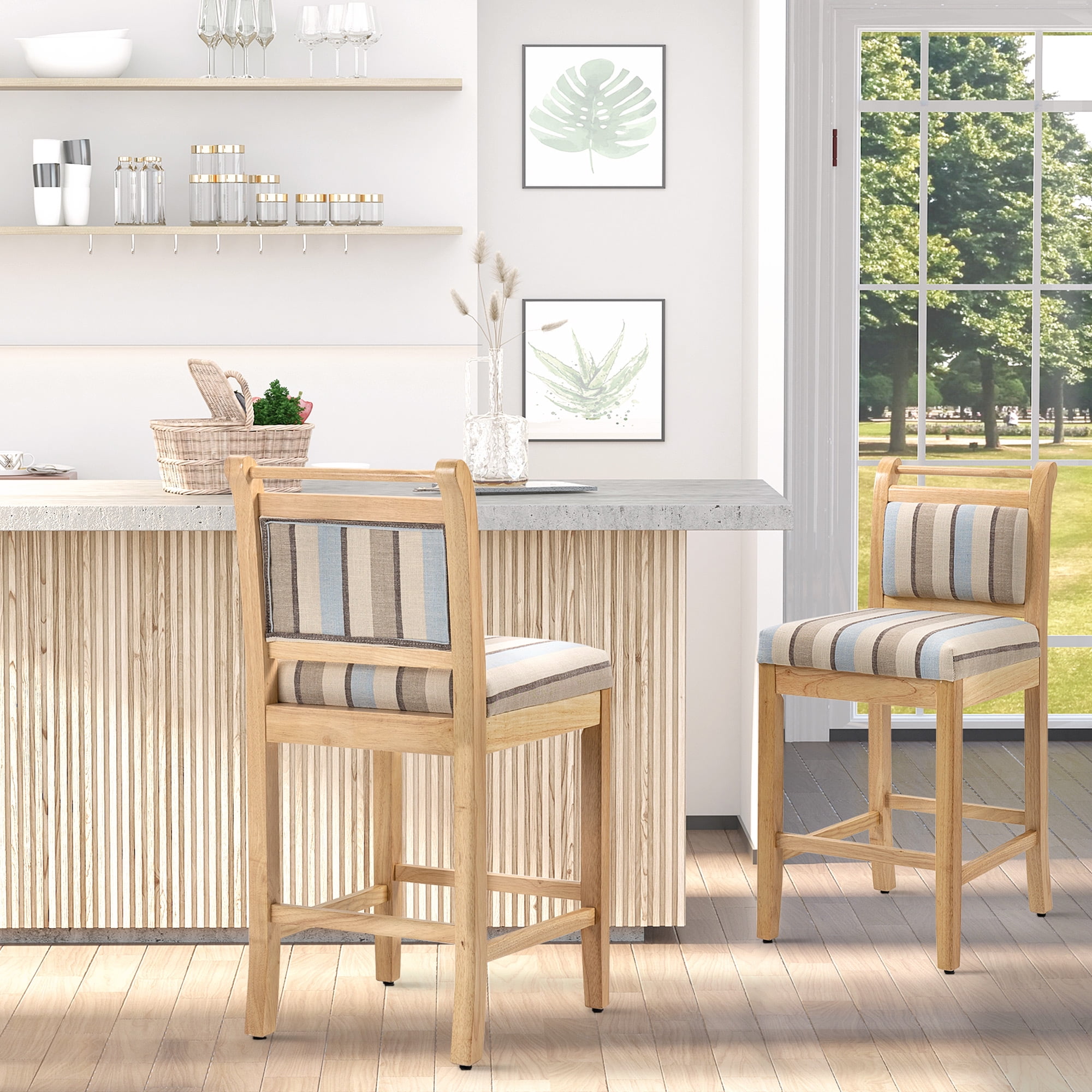 HOMCOM 25.5" Counter Height Bar Stools Set of 2, Farmhouse Kitchen ...