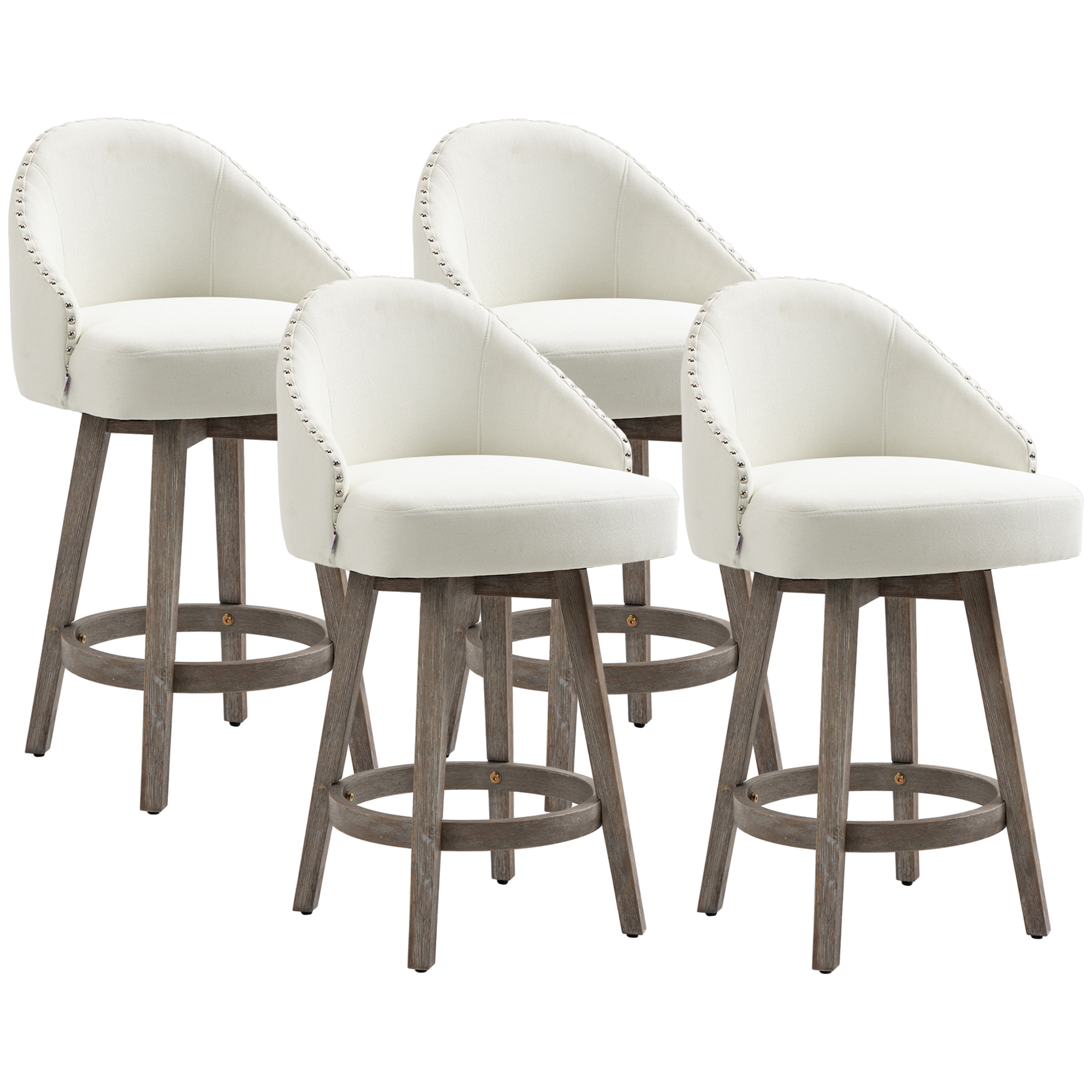 HOMCOM 26" Counter Height Bar Stools, Linen Fabric Kitchen Stools ...