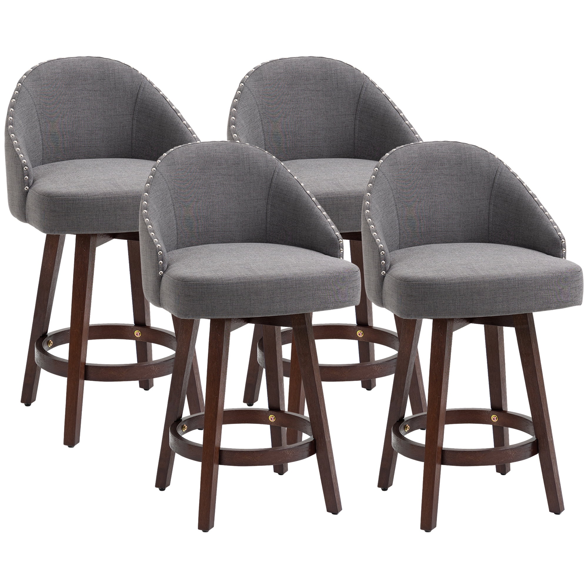 HOMCOM 26" Counter Height Bar Stools, Linen Fabric Kitchen Stools ...