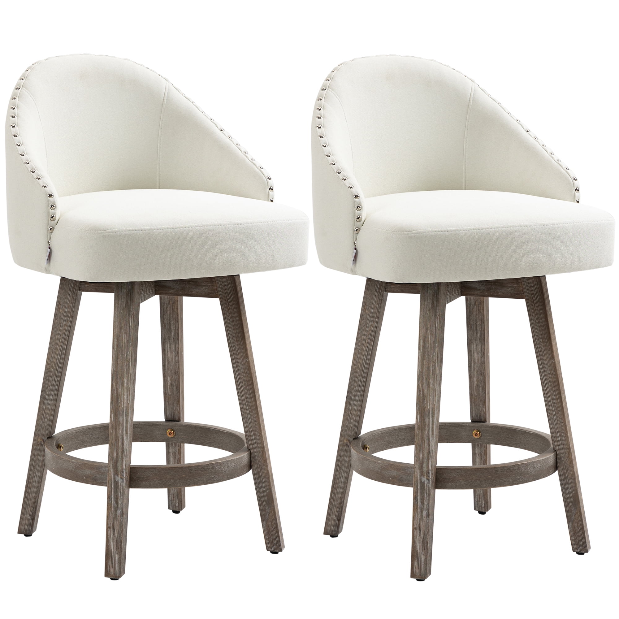 HOMCOM 26" Counter Height Bar Stools, Linen Fabric Kitchen Stools ...