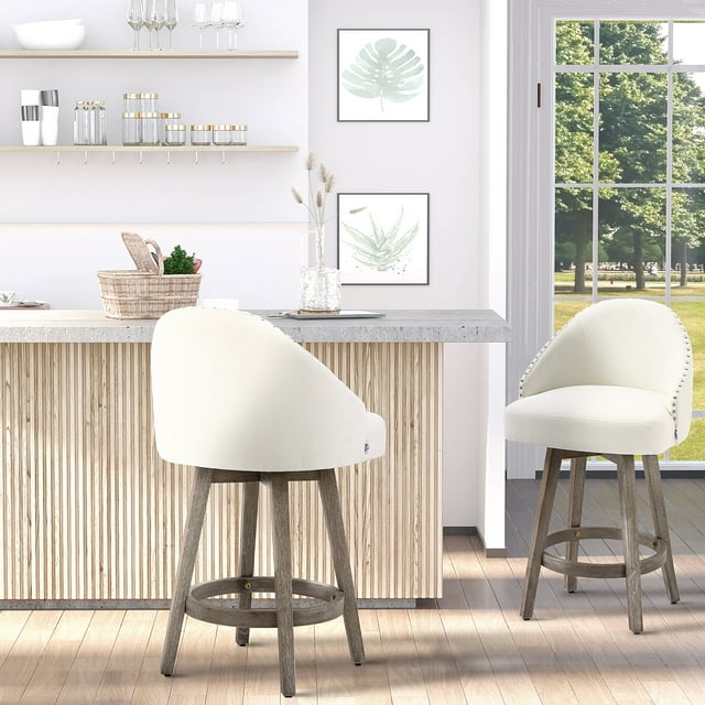 HOMCOM 26" Counter Height Bar Stools, Linen Fabric Kitchen Stools ...