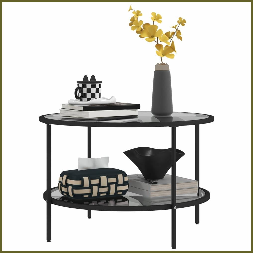 HOMCOM 26" Round Coffee Table with 2-Tier Tempered Glass & Steel Frame ...