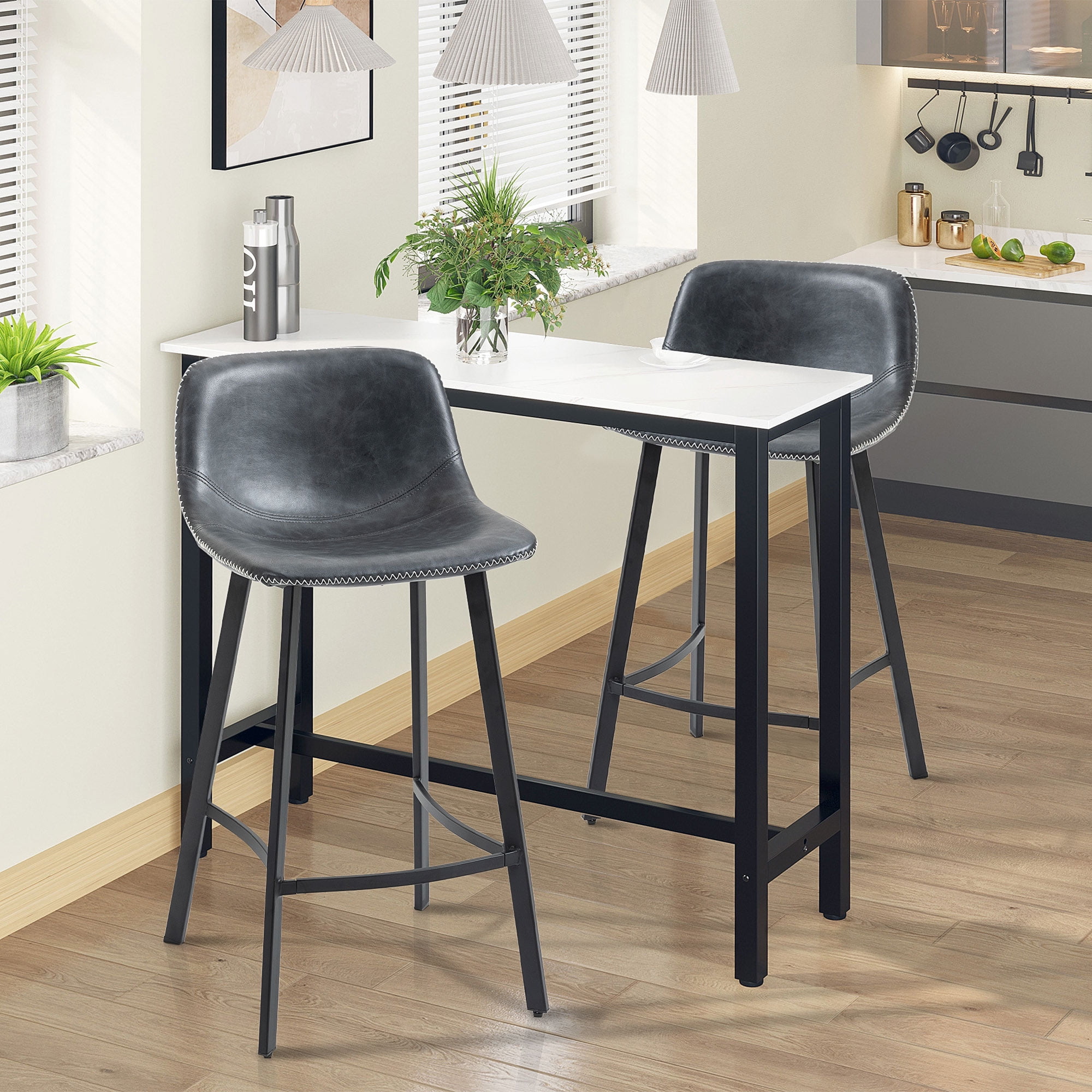 HOMCOM 27.25" Counter Height Bar Stools, Industrial Kitchen Stools ...