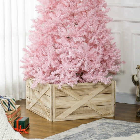 HOMCOM 28" Wooden Christmas Tree Collar Box, Light Distressed Wood ...