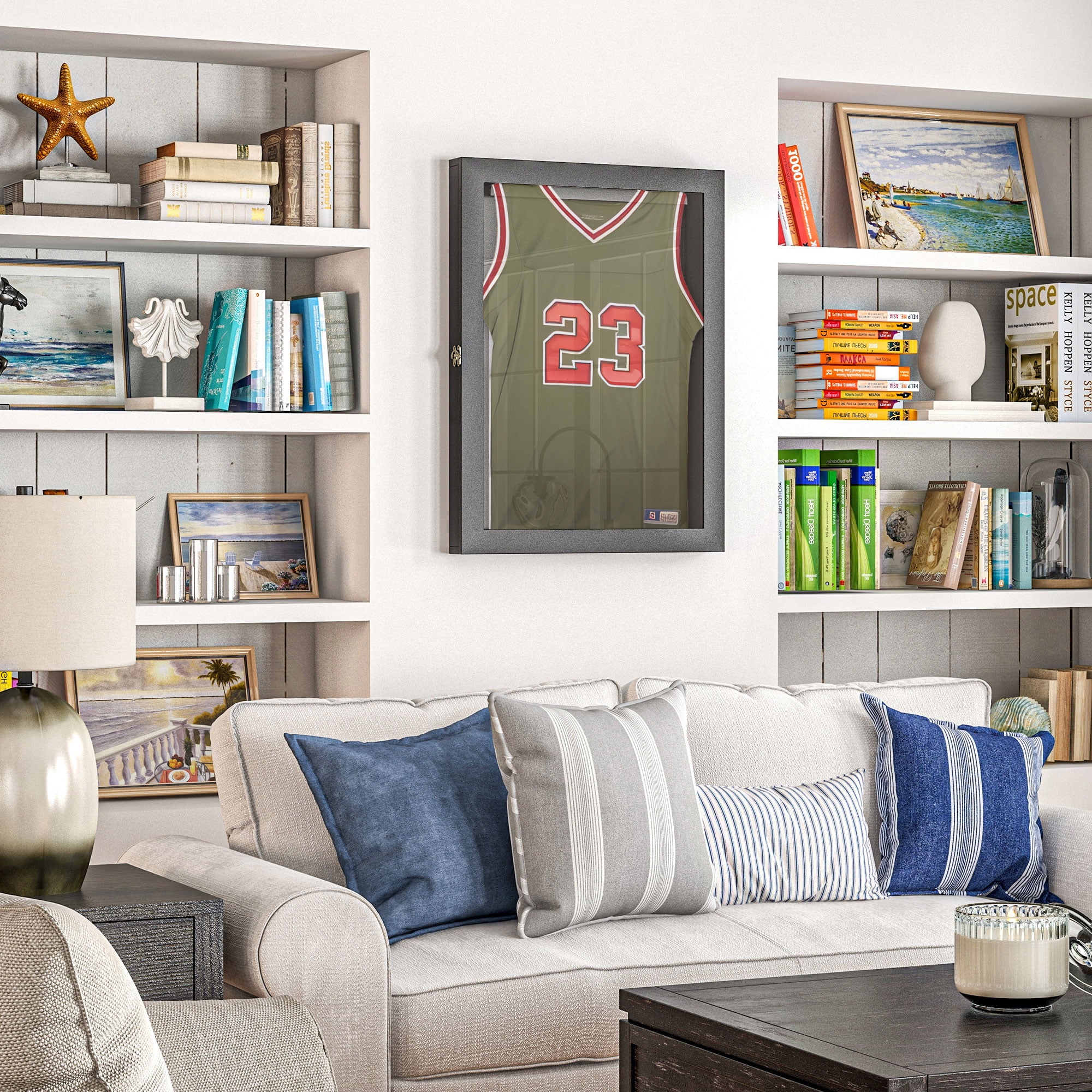 HOMCOM 28" x 35" UV-Resistant Sports Jersey Frame Display Case, Black ...