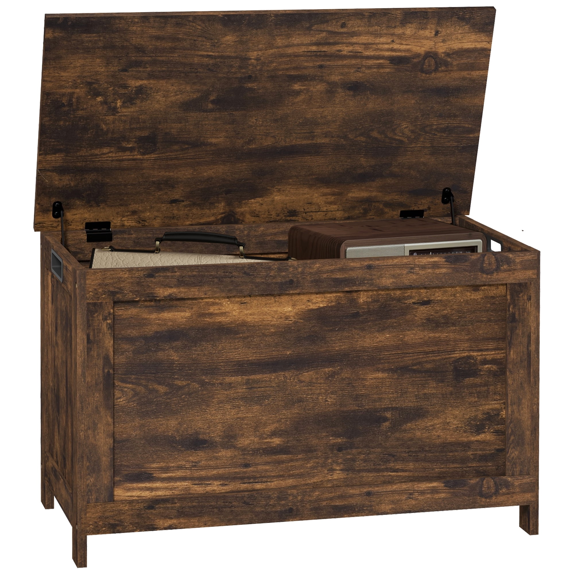 HOMCOM 29.9" Storage Chest w/ 2 Safety Hinges, Wooden Box, Rustic Brown ...