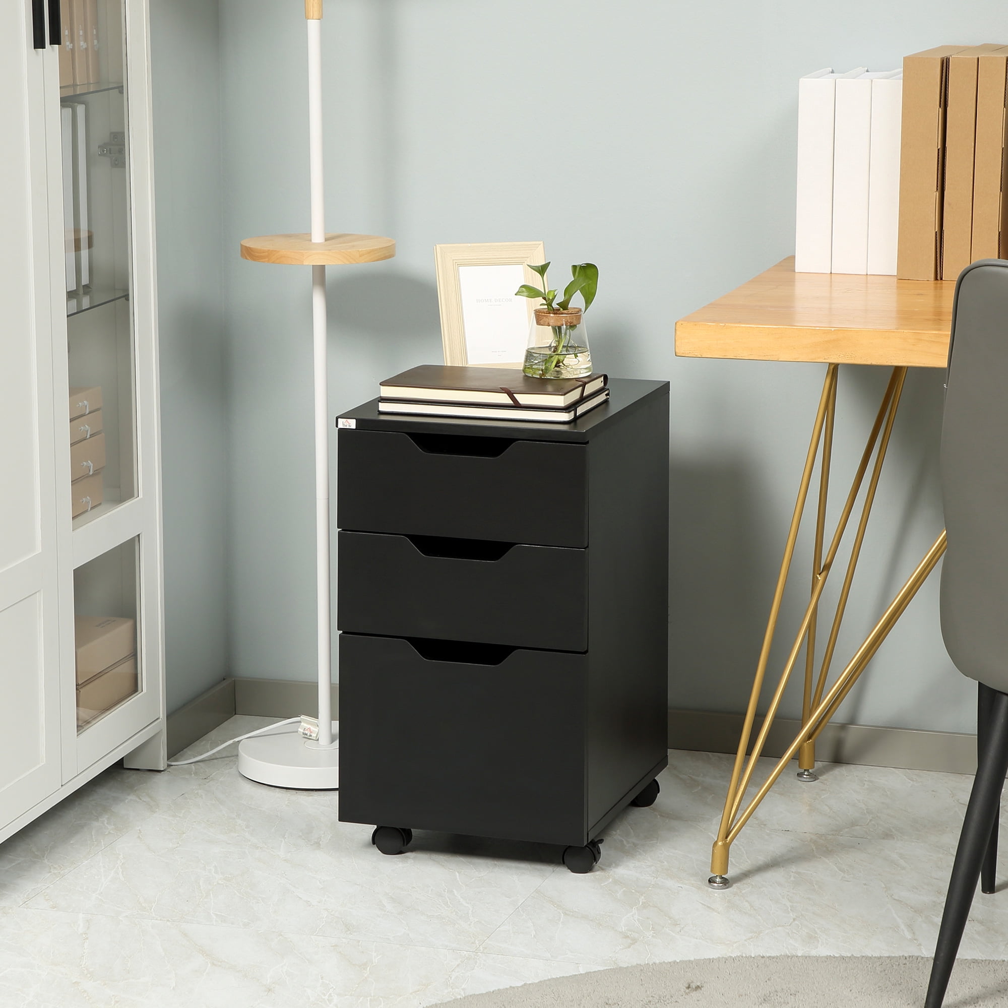 HOMCOM 3 Drawer Mobile File Cabinet, Rolling Printer Stand, Vertical ...