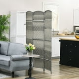 HOMCOM 3 Panel Room Divider Hand-Woven Freestanding Partition, Mixed ...