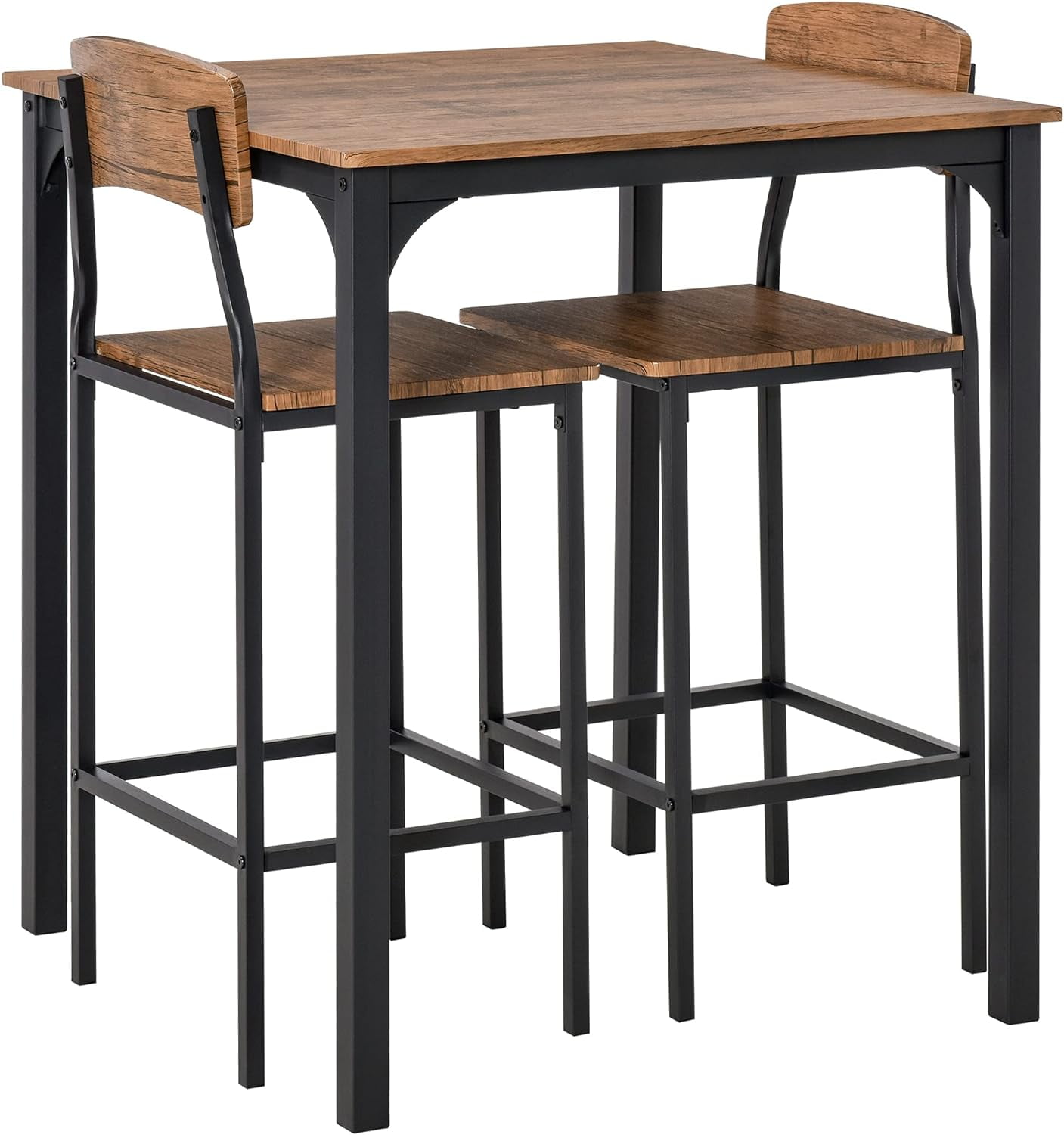 HOMCOM 3 Piece Industrial Counter Height Dining Table Set, Bar Table ...