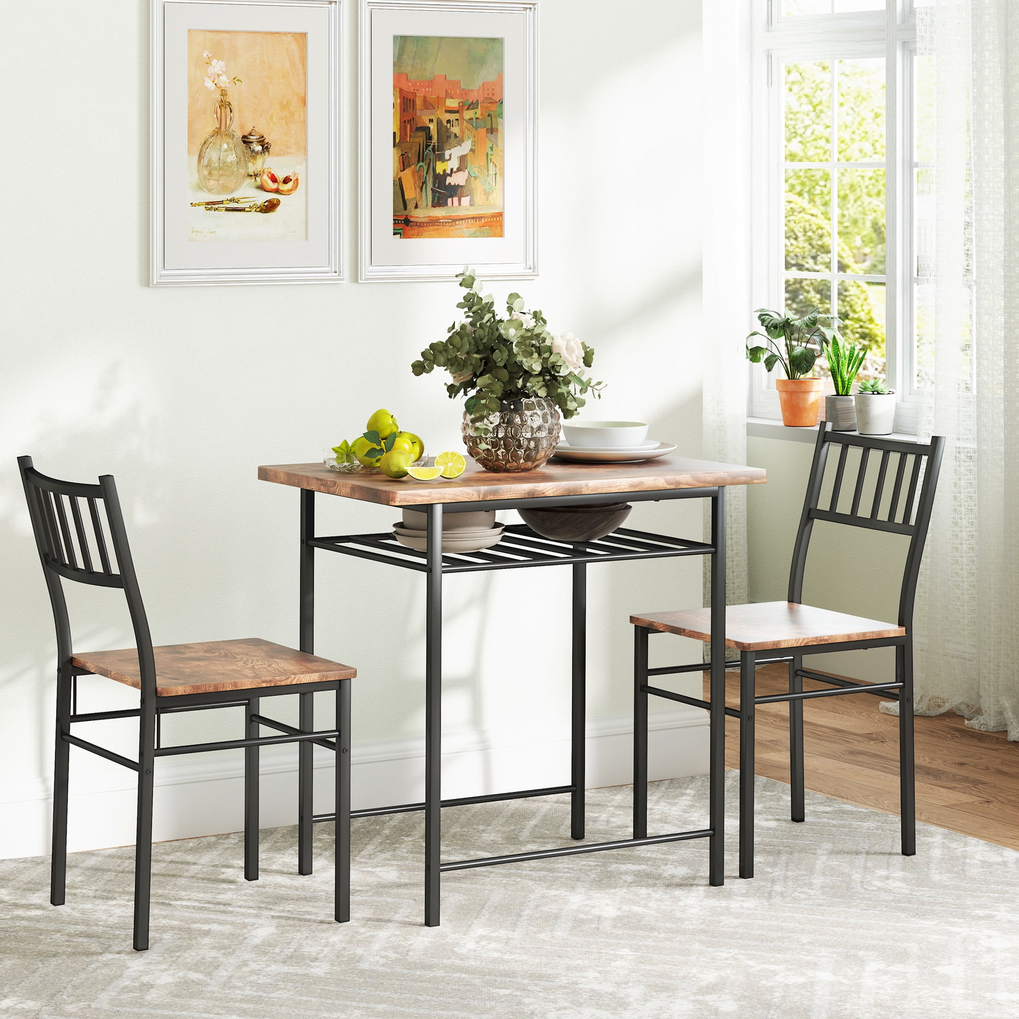HOMCOM 3-Piece Small Dining Table Set, Kitchen Table and Chairs with ...