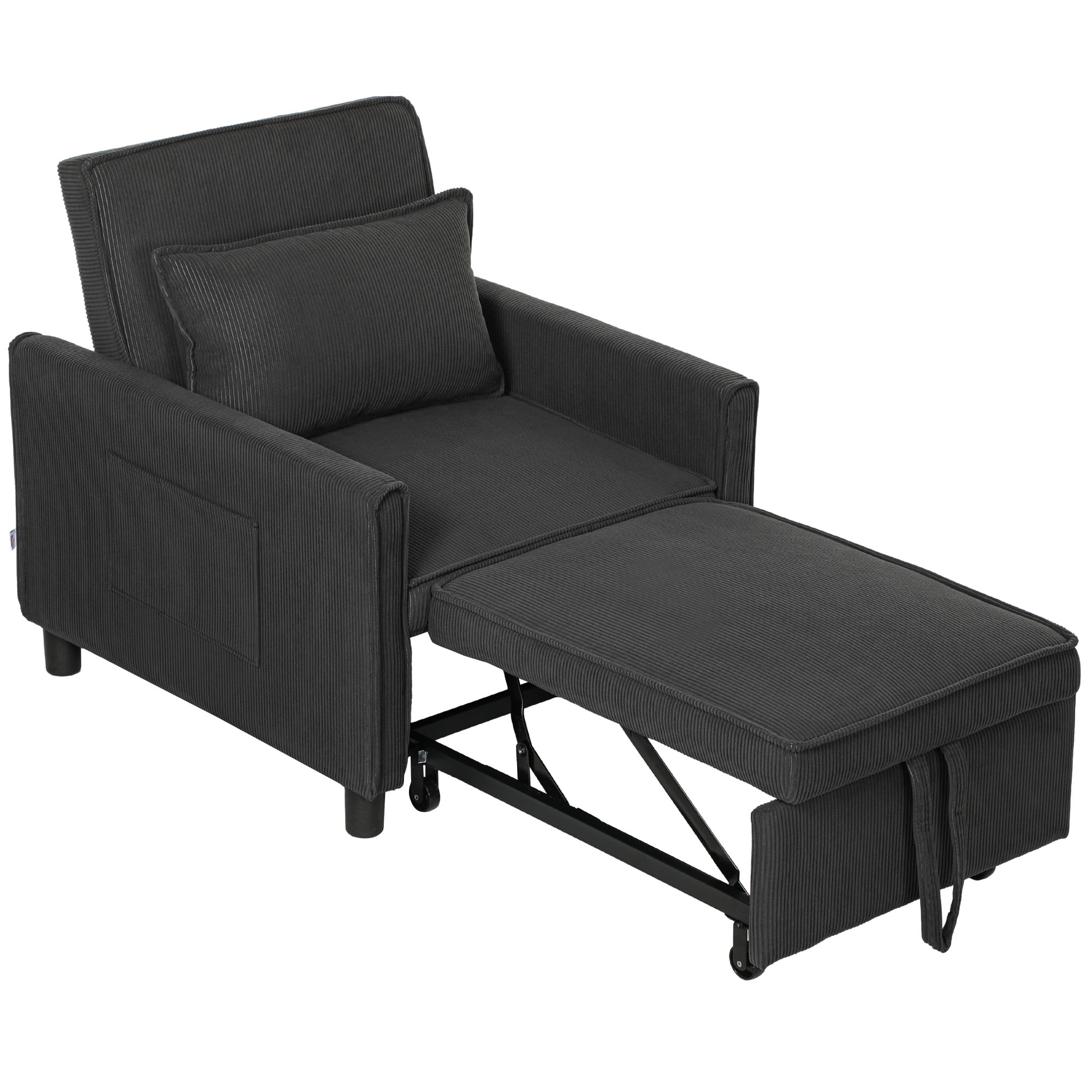 HOMCOM 3-in-1 Convertible Chair Bed, Adjustable Sleeper Chair, Dark ...