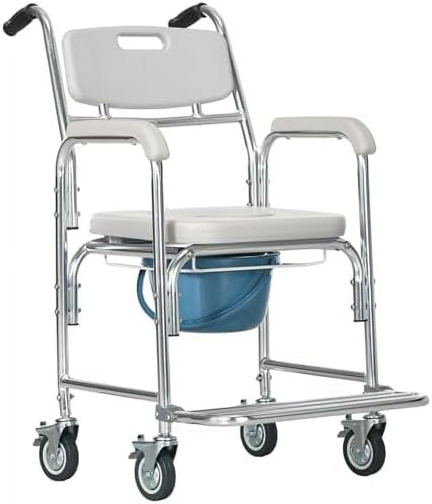 HOMCOM 3-in-1 Shower Commode Wheelchair, Transport Beside Commode Chair ...