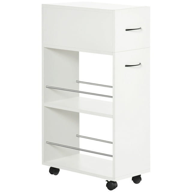 HOMCOM 3- tier Slim Storage Cart, Rolling Narrow Kitchen Cart on Wheels ...