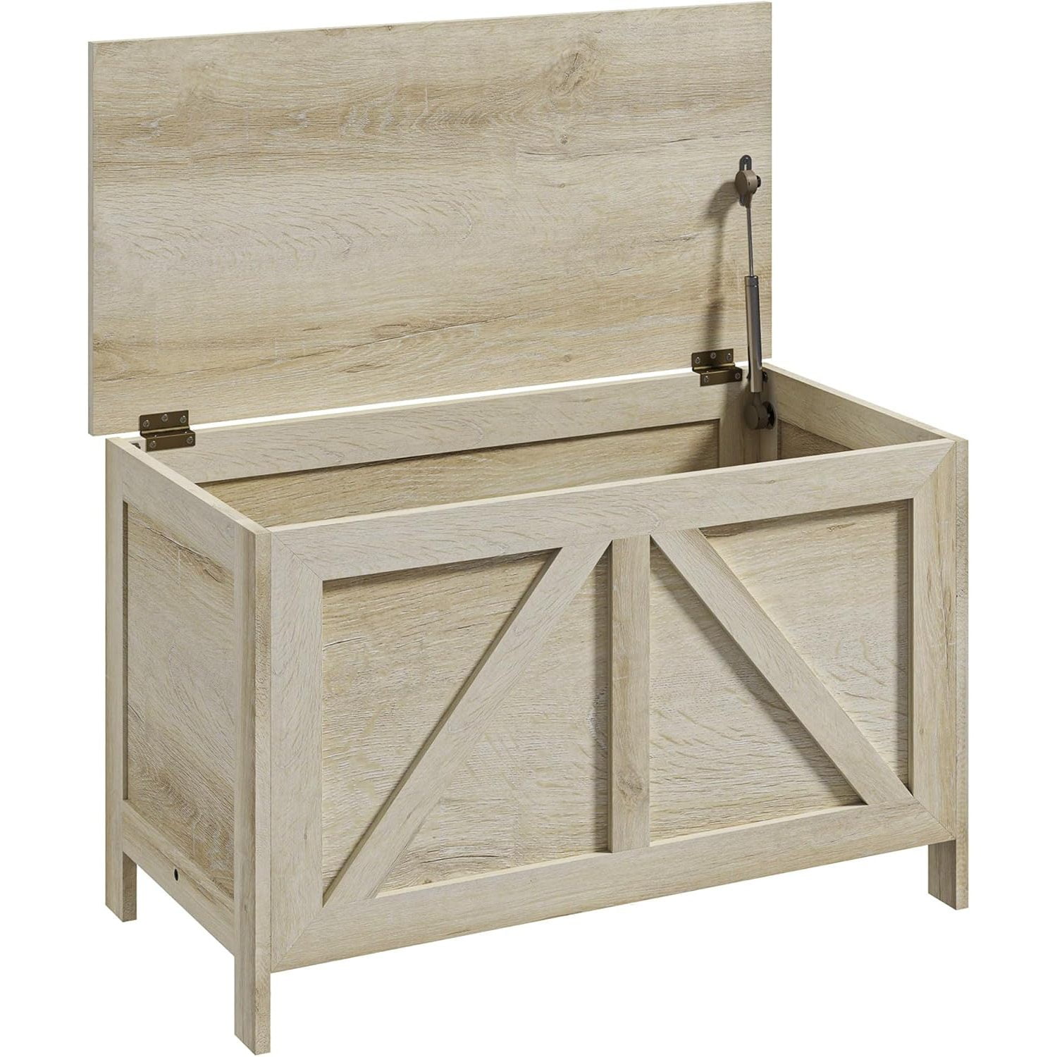 HOMCOM 30" Farmhouse Storage Bench, Lift Top Storage Chest with Safety ...