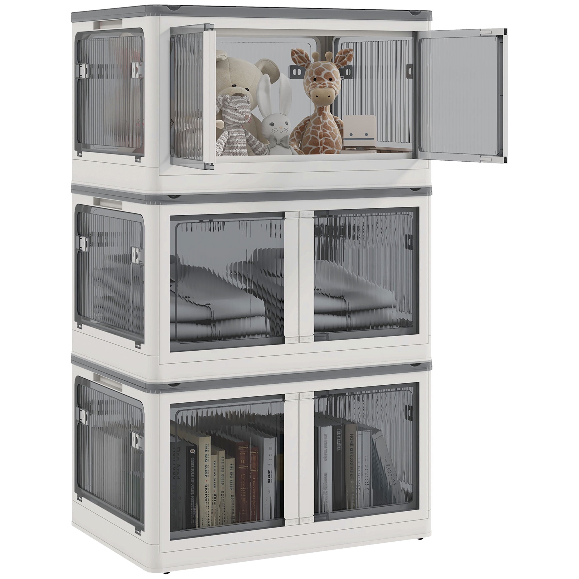 HOMCOM 32 Gal Stackable Storage Bins with Lids, 3 Packs Collapsible ...