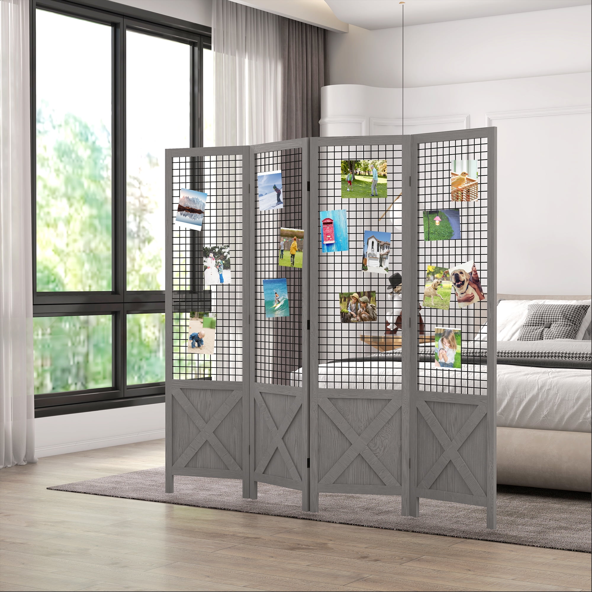 HOMCOM 4.7' 4 Panel Room Divider, Indoor Privacy Screens for Home, Gray ...
