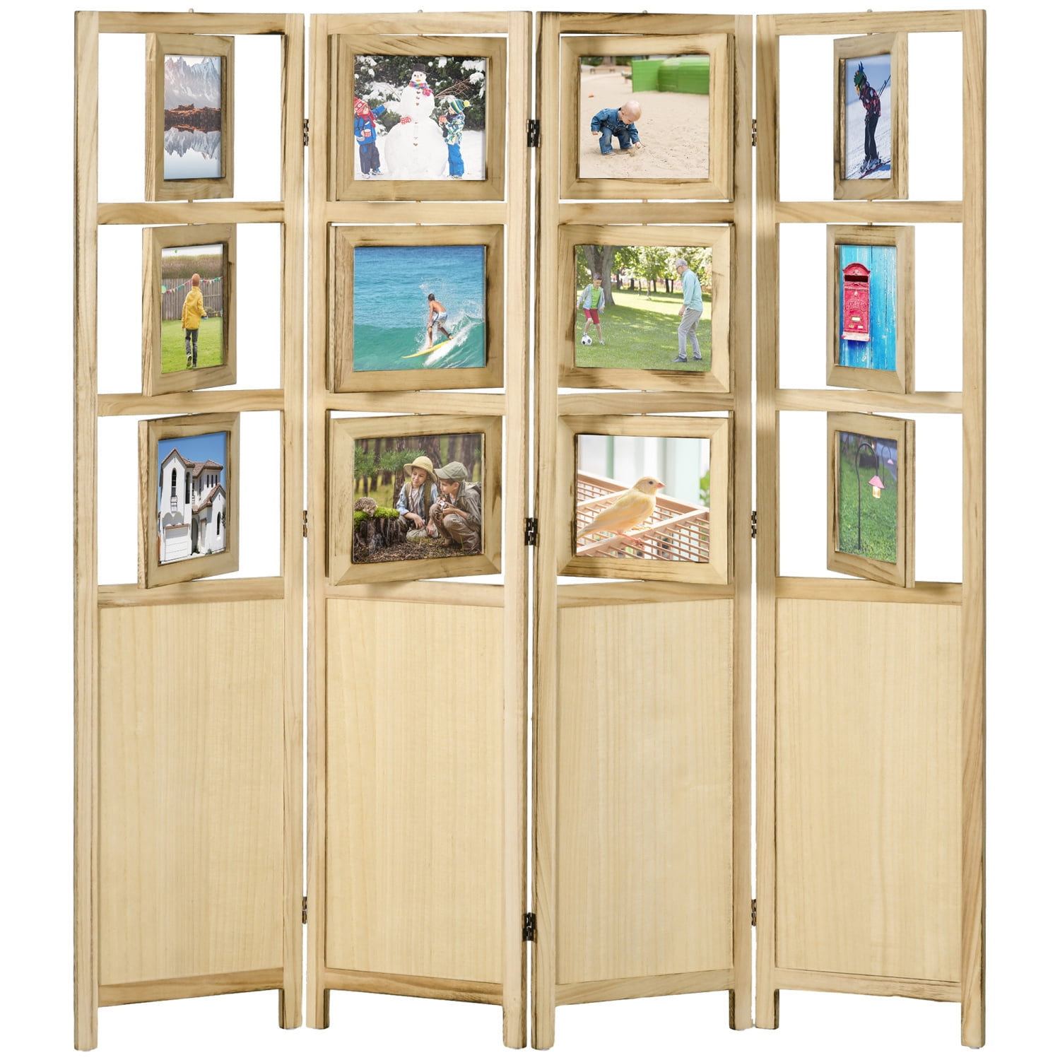 HOMCOM 4 Panel Room Divider 5.6‘ Indoor Wood Portable Folding Privacy ...