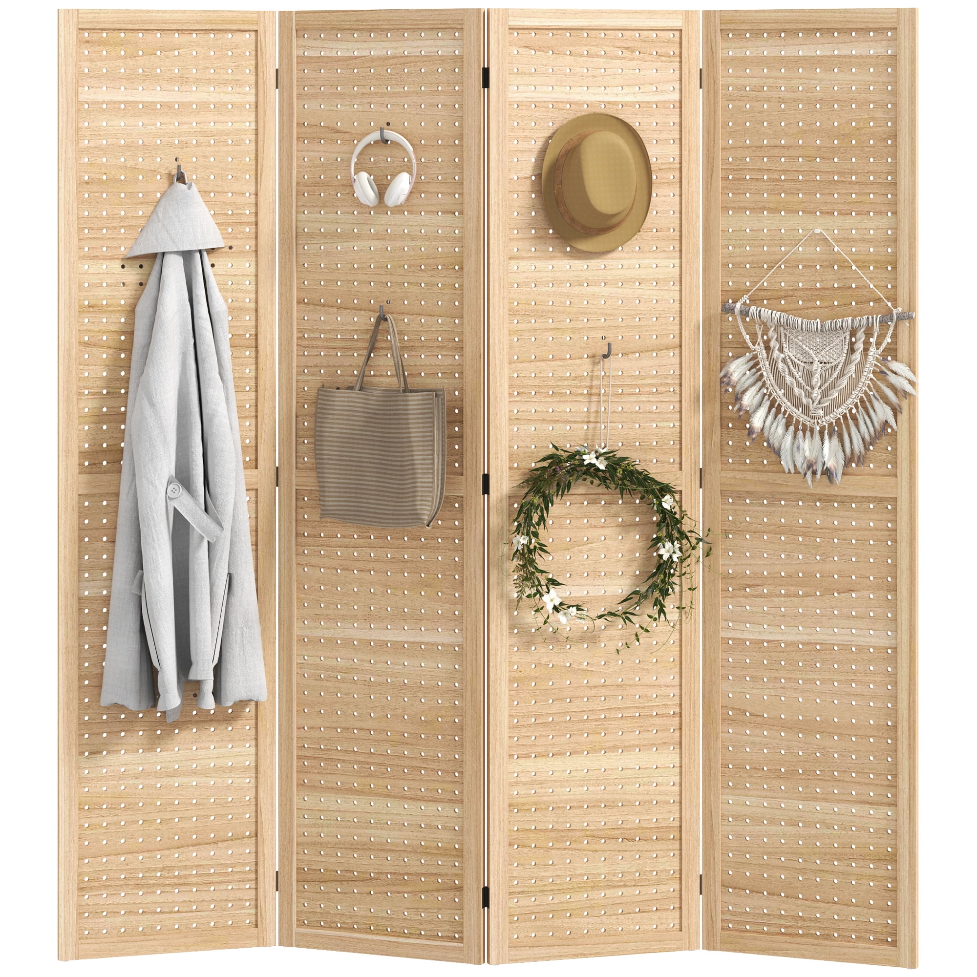 HOMCOM 4 Panel Room Divider, 5.6' Tall Indoor Portable Wood Folding ...