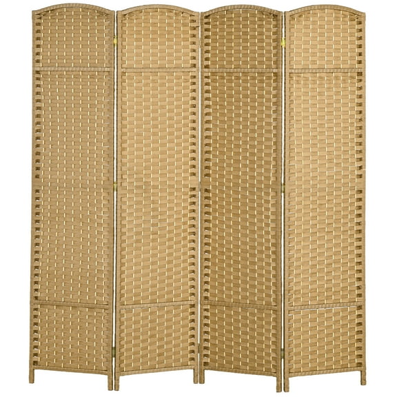 4-Panel Folding Room Divider, Dark Rustic Oak Weave Pattern Arch Top ...