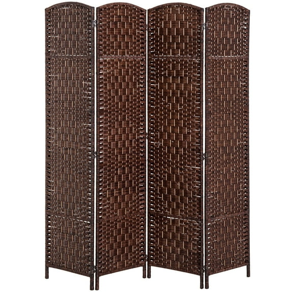 HOMCOM 4 Panel Wicker Room Divider 6' Tall Freestanding Folding Privacy ...
