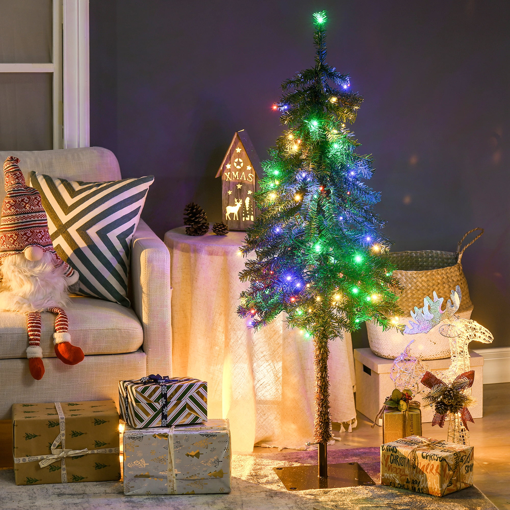 HOMCOM 4' Slim Artificial Christmas Tree with LED Lights, Easy Assembly ...