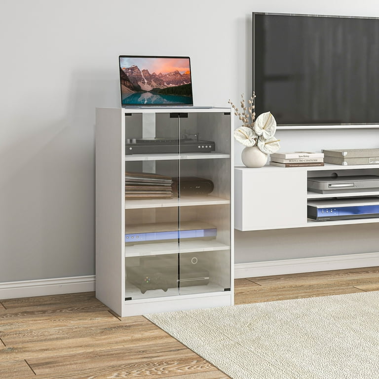 Homcom 4 Tier Media Stand Cabinet with Adjustable Shelves and Glass Doors