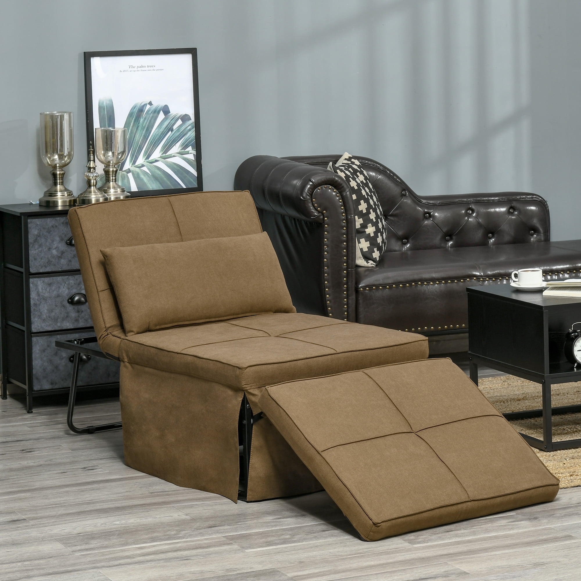 HOMCOM 4-in-1 Multi Function Folding Single Sofa Bed with Retractable ...