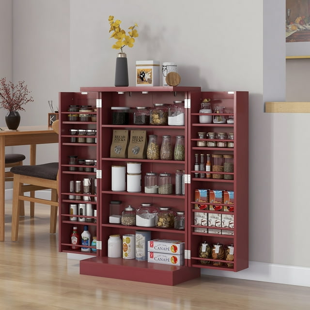 HOMCOM 41" Kitchen Pantry with 12 Spice Racks and Adjustable Shelves ...