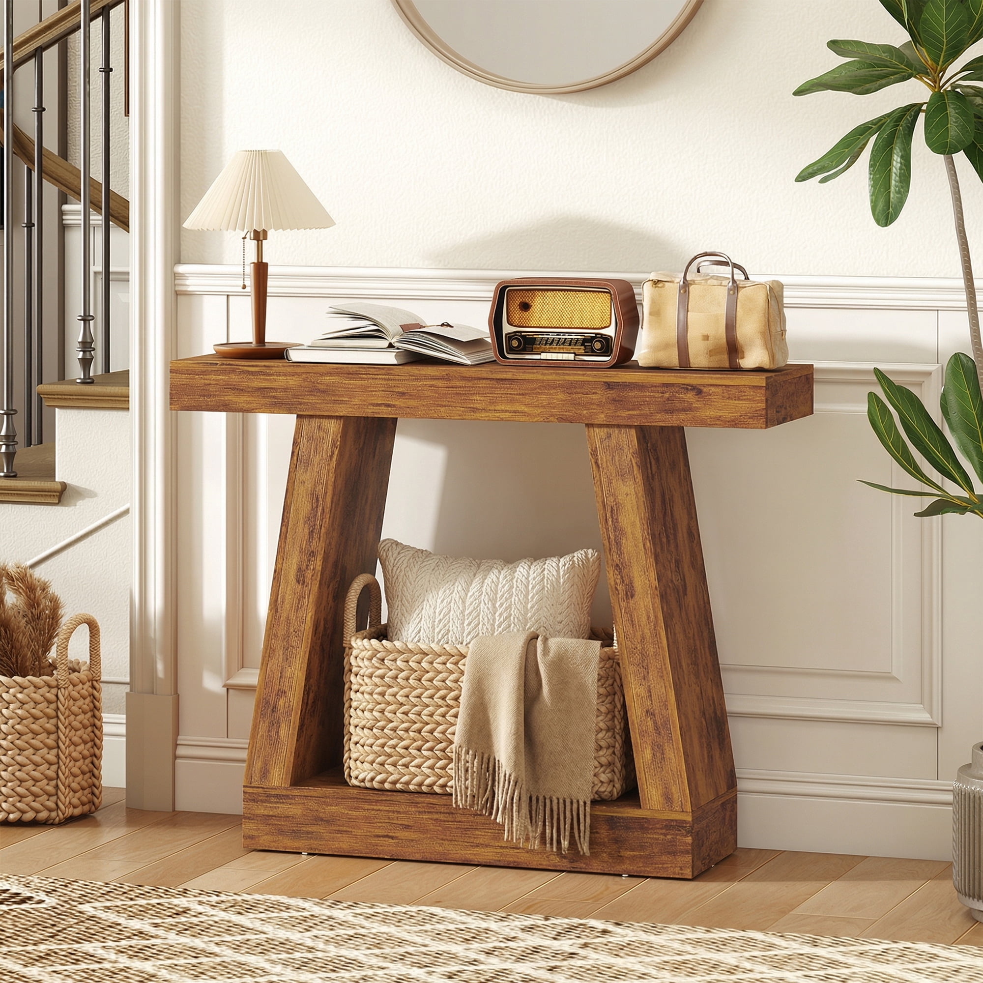 HOMCOM 42" Farmhouse Console Table, 2-Tier Entryway Table with Storage ...