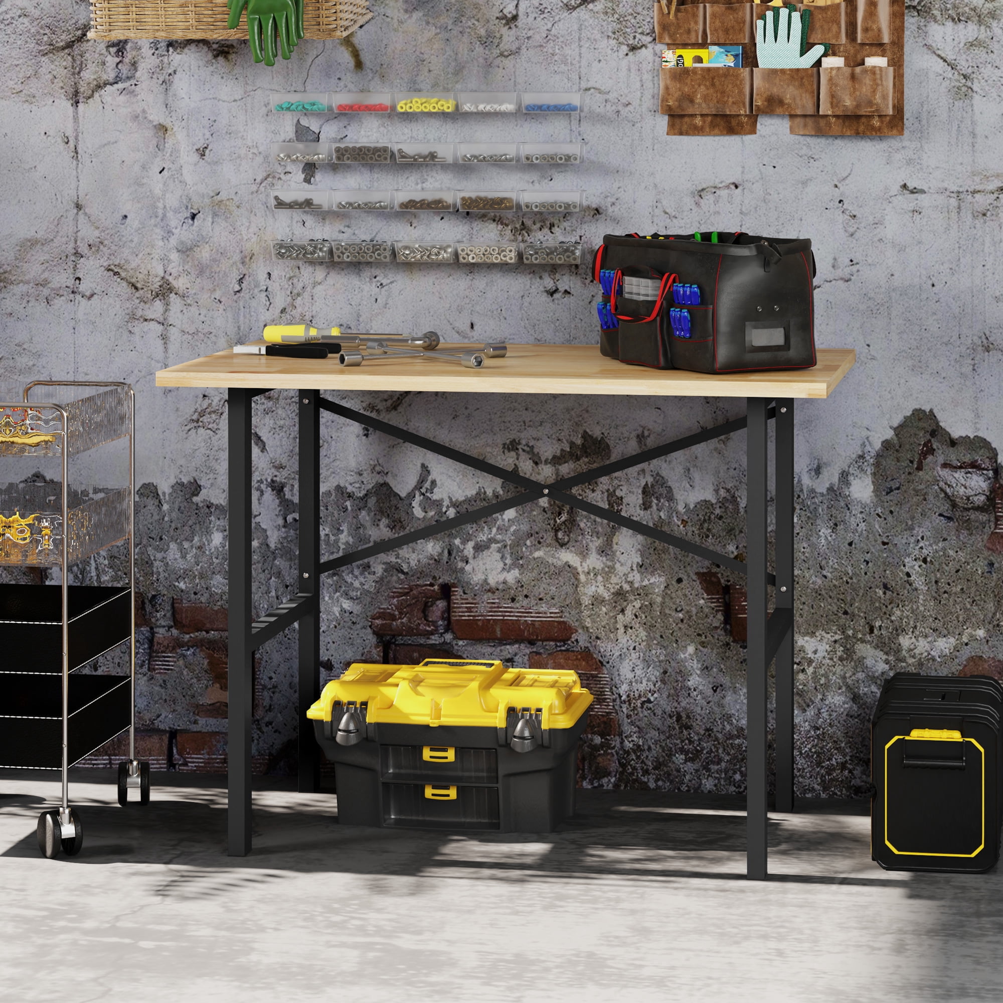 HOMCOM 46"L x 28"W Wooden Work Bench, Tool Table for Garage with X ...