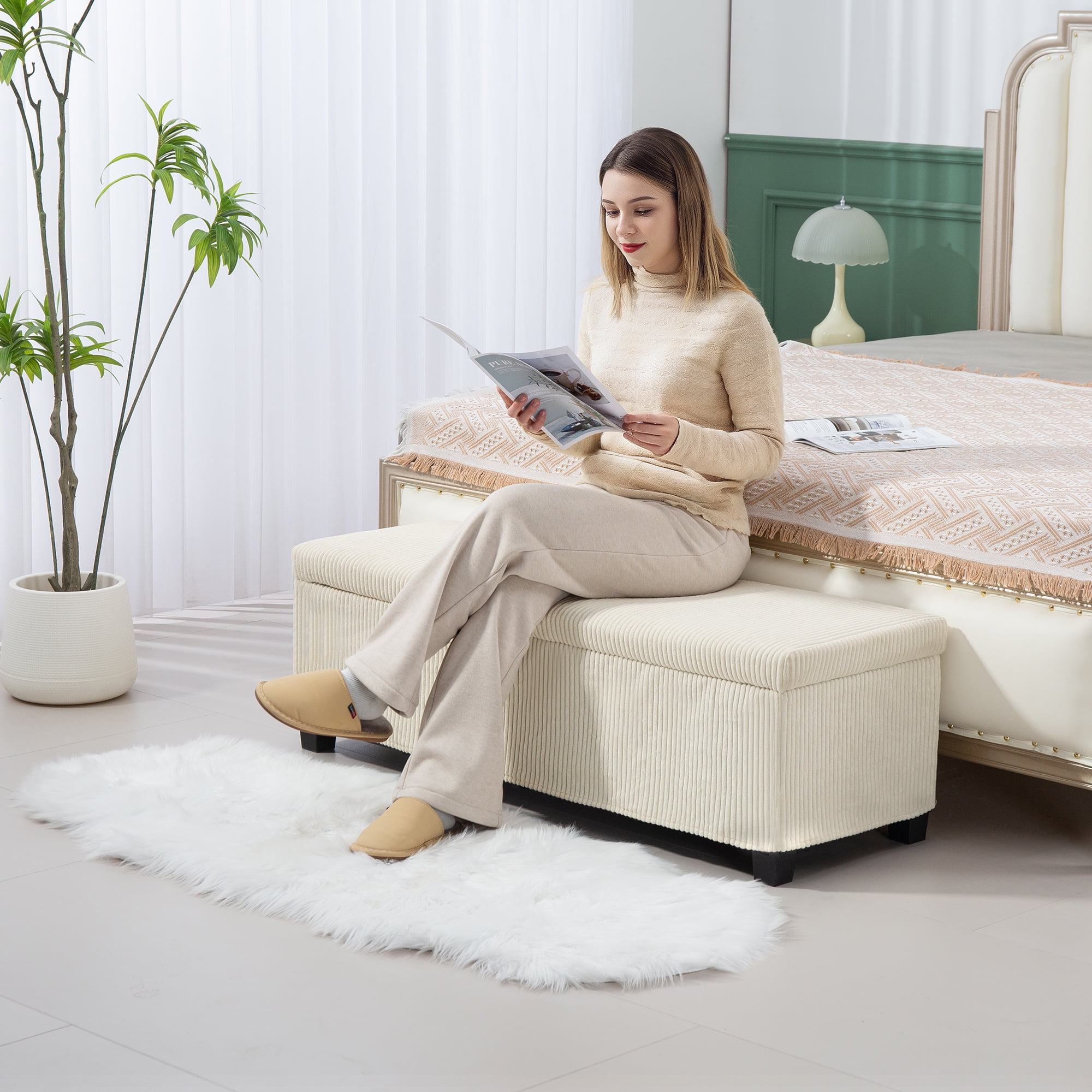 HOMCOM 47 Inches Storage Ottoman Bench, Foot Rest with Legs, Lid, End ...