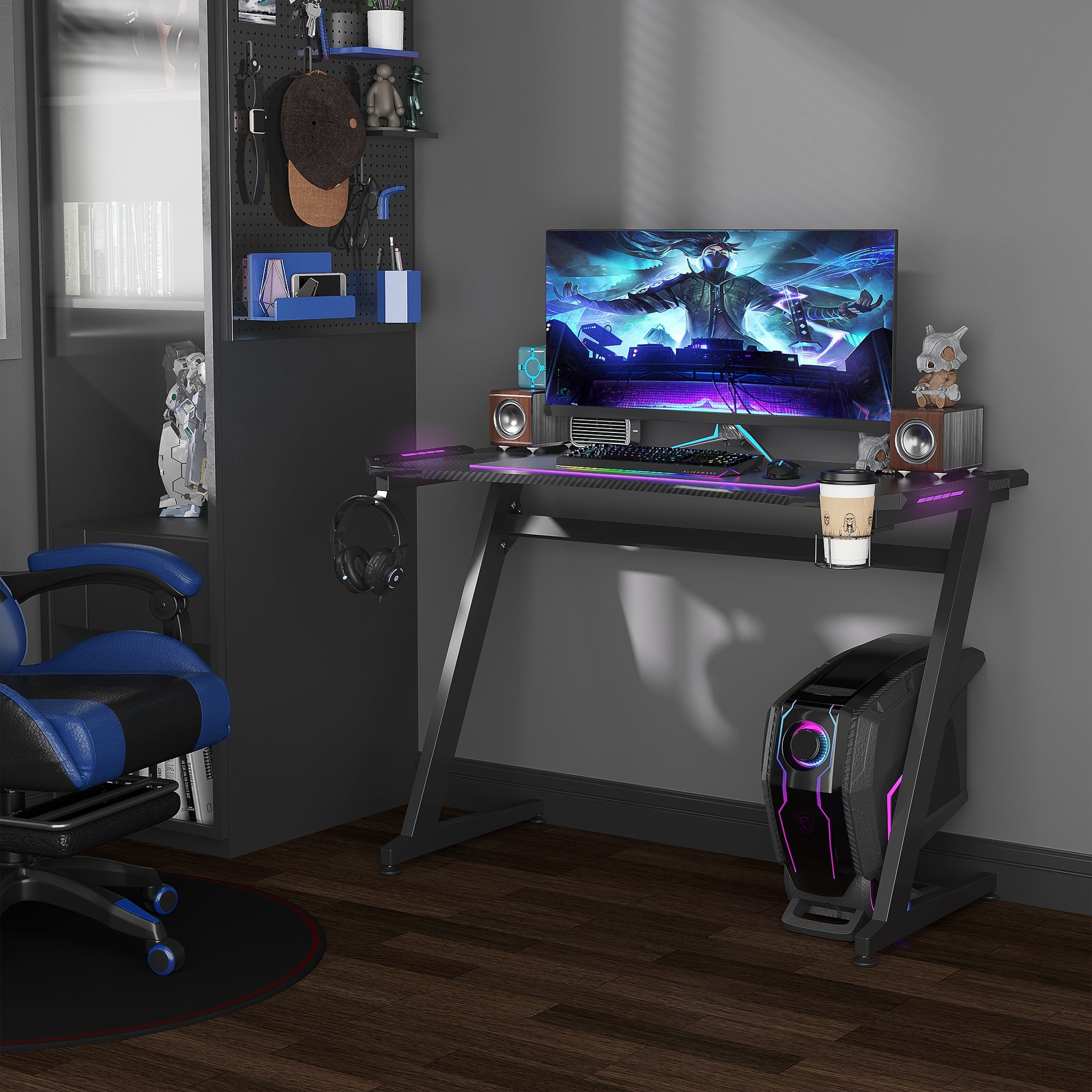 HOMCOM 47" Racing Style Gaming Desk, Z-Shaped Computer Table ...