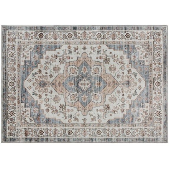 HOMCOM 4x6 Area Rug Vintage Machine Washable Rug Non-Slip Carpet for ...