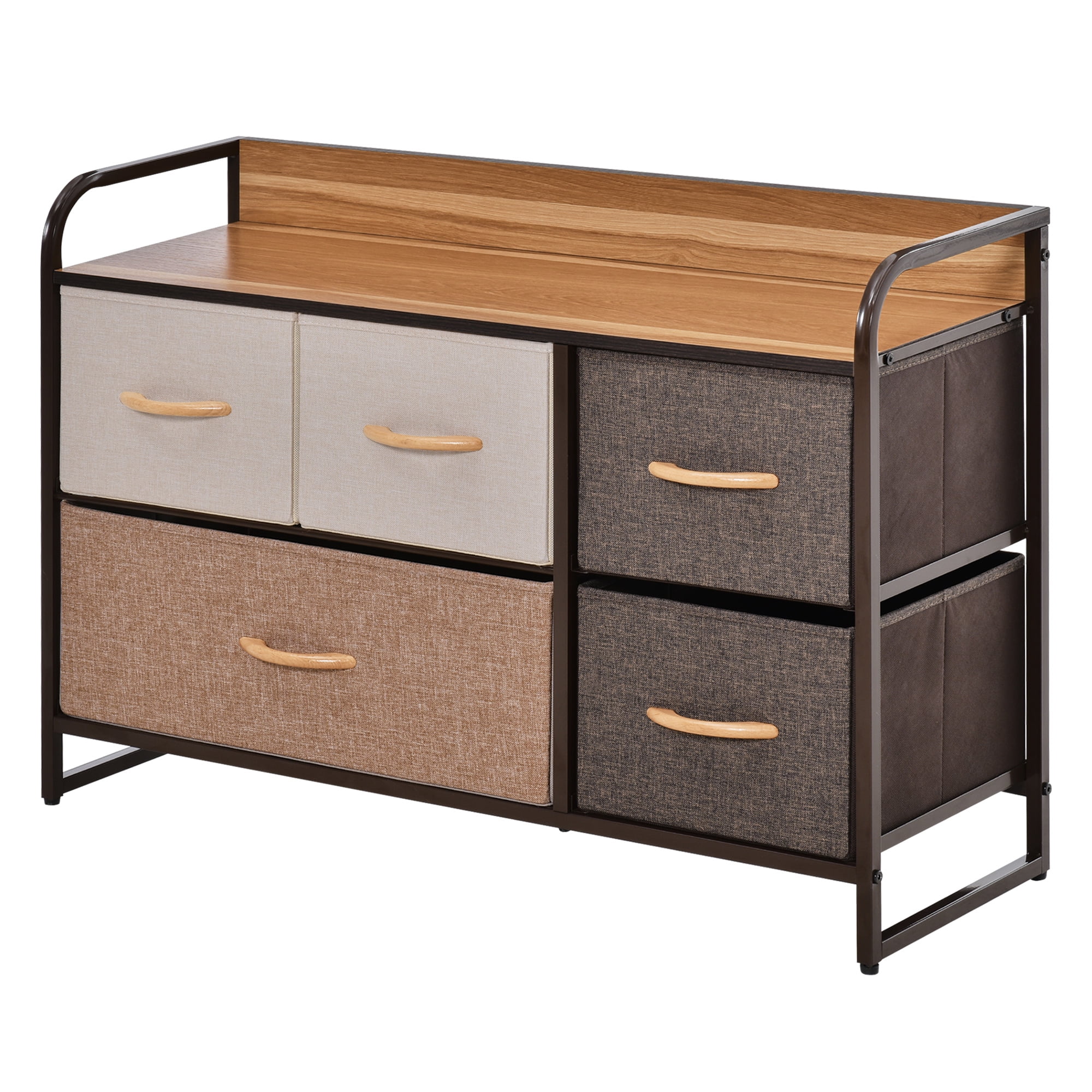 HOMCOM 5-Bin Dresser, 2-Tier Fabric Chest of Bins with Steel Frame ...