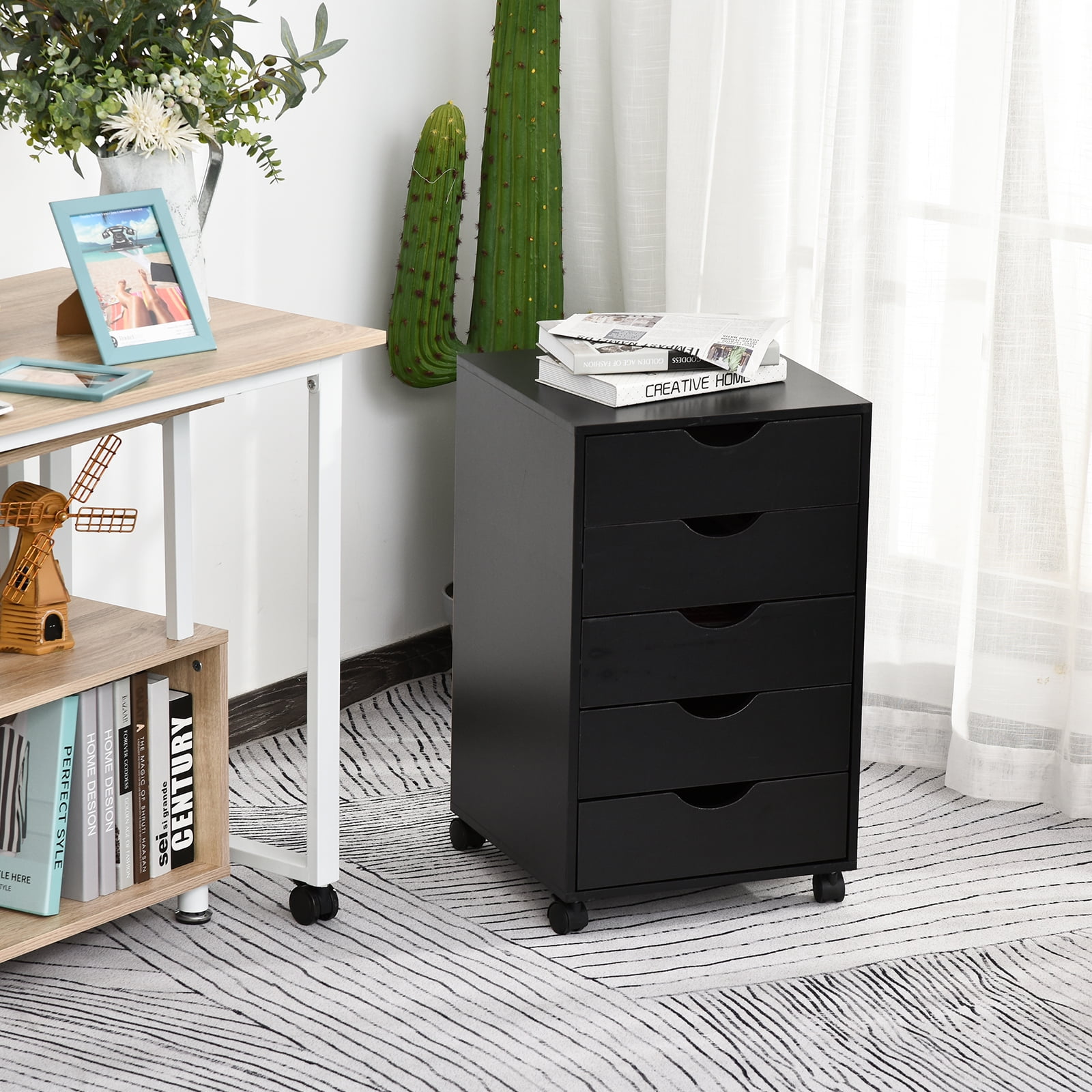 HOMCOM 5 Drawer Storage Organizer Office Cabinet with Nordic Minimalist ...