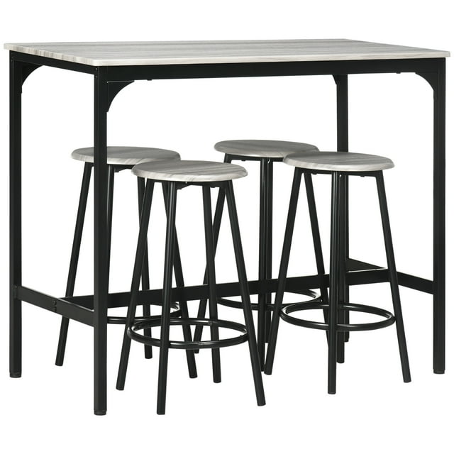 HOMCOM 5-Piece Rustic Bar Table and Chairs Set for Dining Room ...