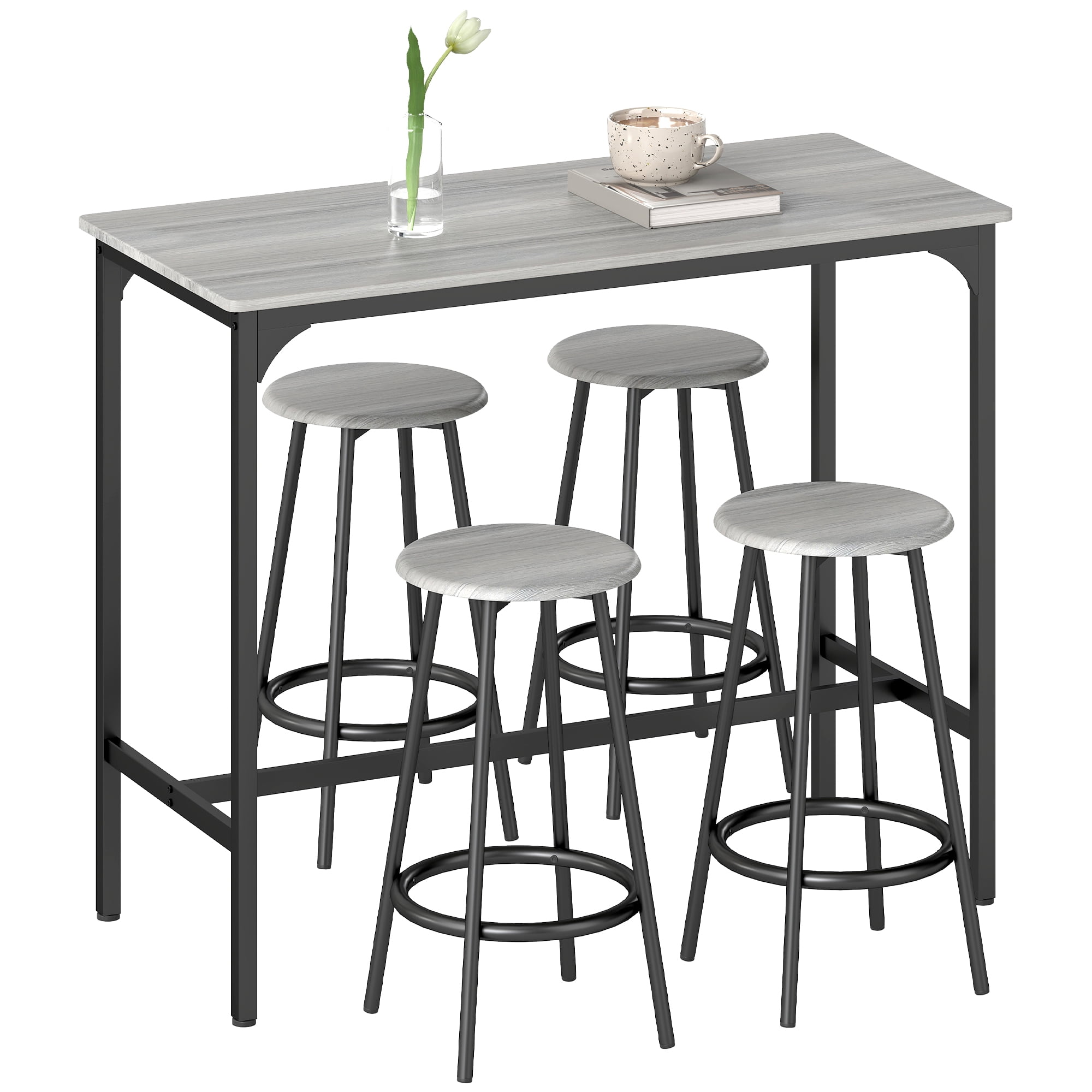 HOMCOM 5-Piece Pub Style Small Counter High Metal Frame Kitchen Bar ...