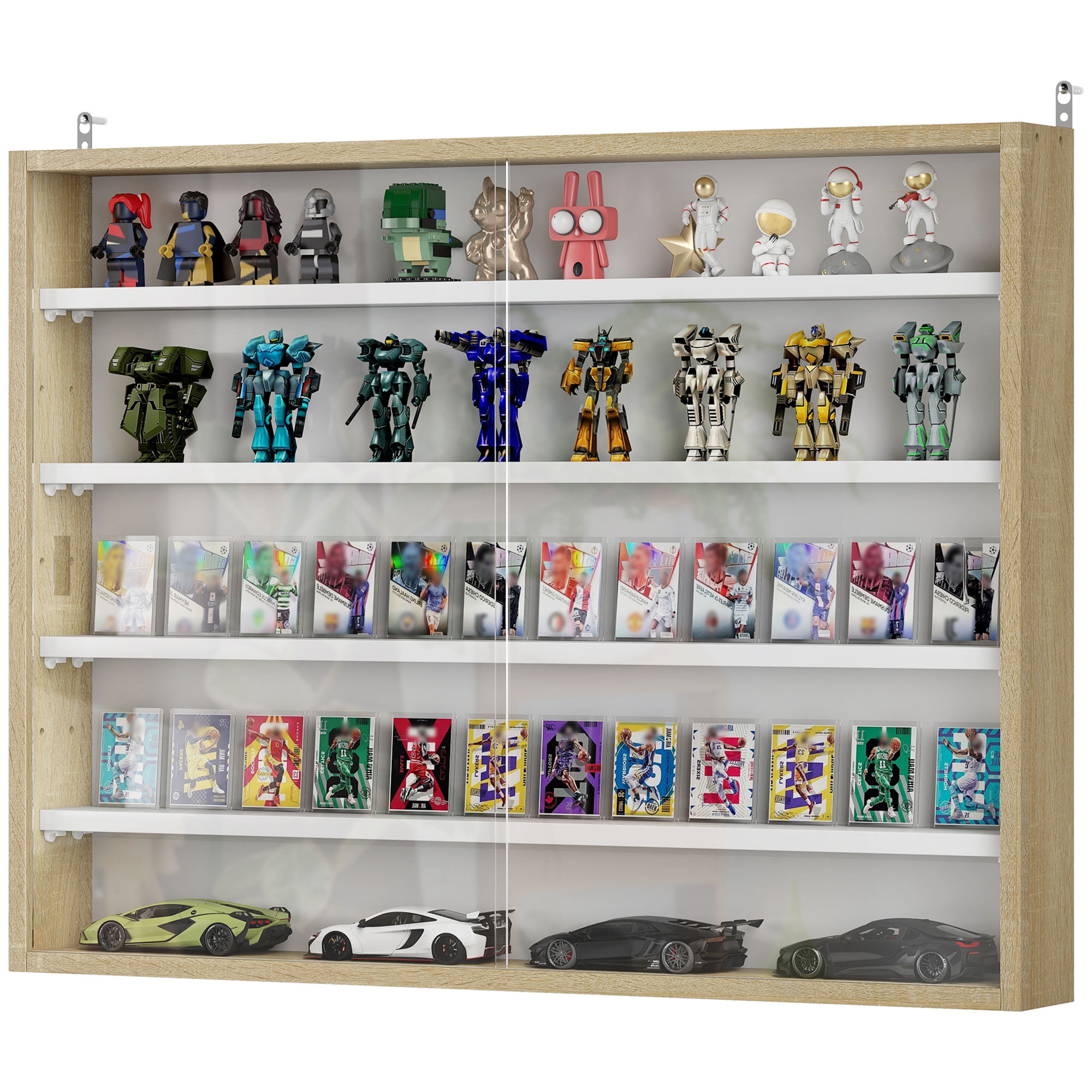 Homiyad 5-Tier Display Cabinet, Wall-Mounted Display Case with 2 Glass ...