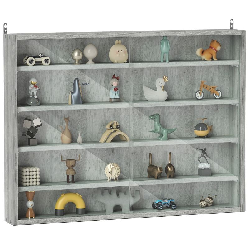 HOMCOM 5-storey Wall Shelf Display Cabinet, Shotglass Display Case w/2 ...