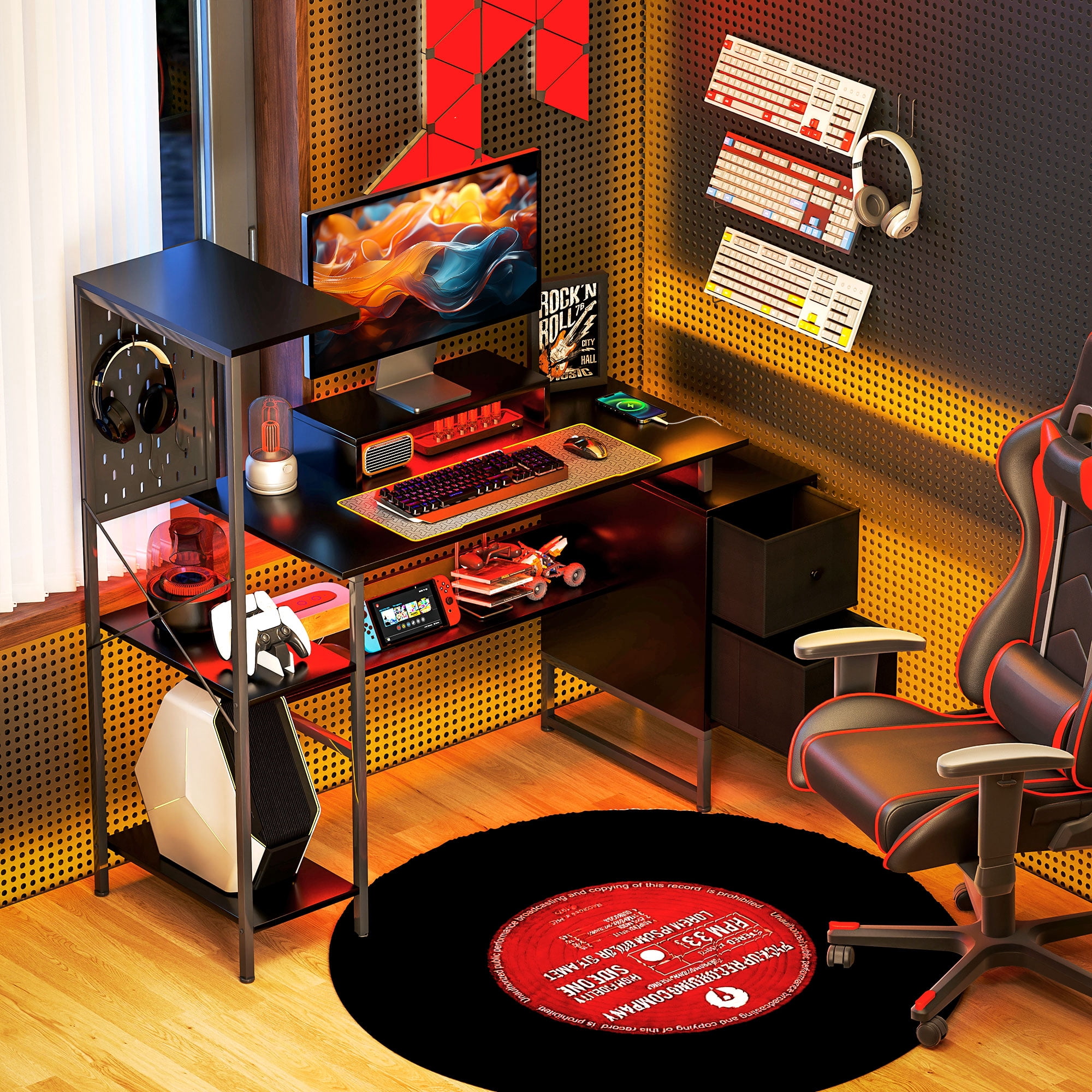 HOMCOM 56" Computer Desk with Power Outlets and LED Lights, Home Office ...