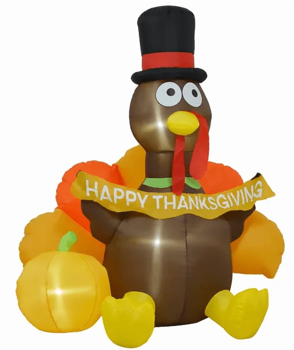 HOMCOM 5ft Inflatable Thanksgiving Turkey Pulls Banner with Pumpkin ...