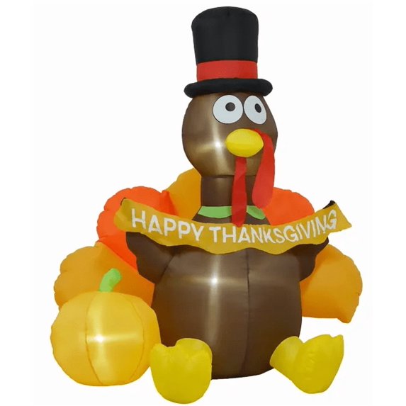 HOMCOM 5ft Inflatable Thanksgiving Turkey Pulls Banner with Pumpkin ...