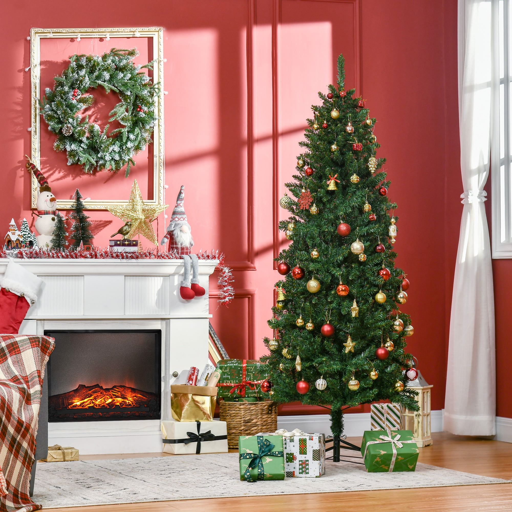 HOMCOM 6 FT Tall Unlit Slim Fir Artificial Christmas Tree with ...